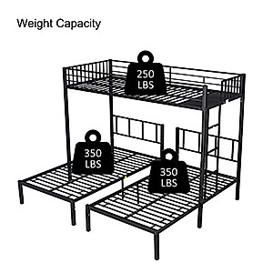 Eafurn Metal Triple Bunk Beds, Twin-Over-Twin & Twin Bunk Bed with Guardrails and Ladder, 3 in 1 L Shaped Detachable Bunk Bed for Family, Kids Teens Adults Boys Girls, No Box Spring Needed