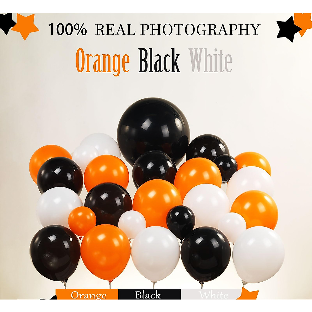 Kozee Orange and Black White Balloon Garland Arch Kit 145 Pieces Balloons with star mylar foil balloons for Men's Boys Baby Shower Birthday arty graduation Halloween Fall Themed Decorations