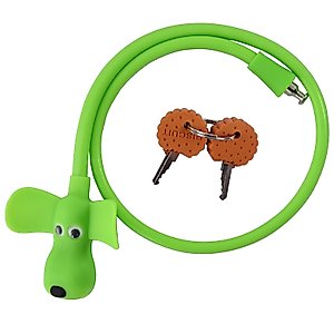 WOOQOTT Cable Lock Bike Cable Lock with Keys,Silicone Covered Bike Lock Kids Cable Lock Cartoon Lock,Lock for Bike,Door,Skateboard,Helmet and More Green