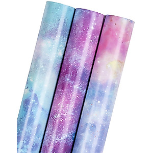 MAYPLUSS Wrapping Paper Roll - Mini Roll - 17 inch X 120 inch Per roll - Galaxy Design - Purple & Blue(42.3 sq.ft.ttl)