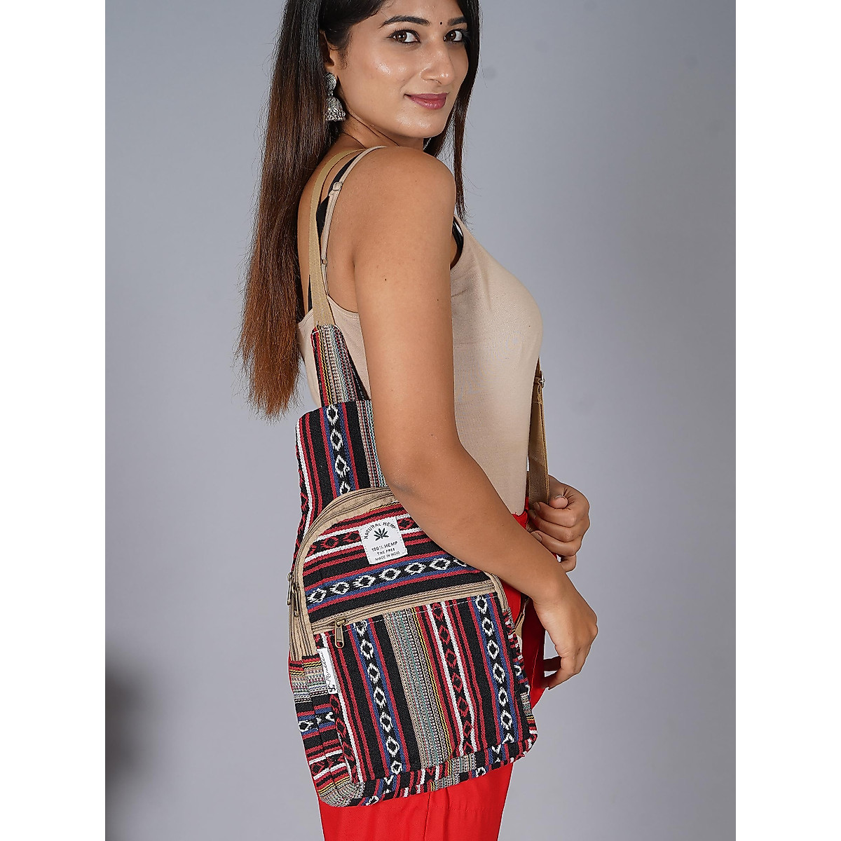 Marubhumi Hemp Sling Small Cross Body Bag Shoulder Backpack Adjustable Strap Men and Women Bag Lightweight Dayack