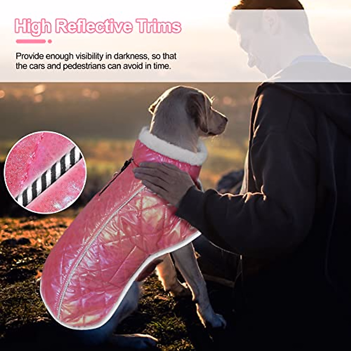 SUNFURA Warm Dog Coat, Waterproof Dog Winter Jacket for Small Medium Large Dogs, Turtleneck Dog Snow Jacket Reflective Dog Coats with Harness, Padded Dog Snowsuit for Cold Weather, Pink L