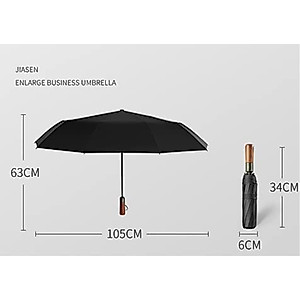 Karnado Large Black Umbrella for Men and Women - Waterproof, Windproof, Portable Folding Umbrella with Luxury Wood Handle