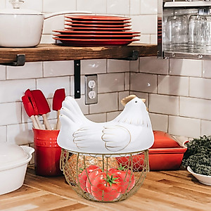 BESPORTBLE 1pc Portable Storage Basket Containers for Food Egg Gathering Restaurant Container Ceramic Egg Storage Basket Retro Decor Old Bread Iron Basket White Office Cover Ceramic