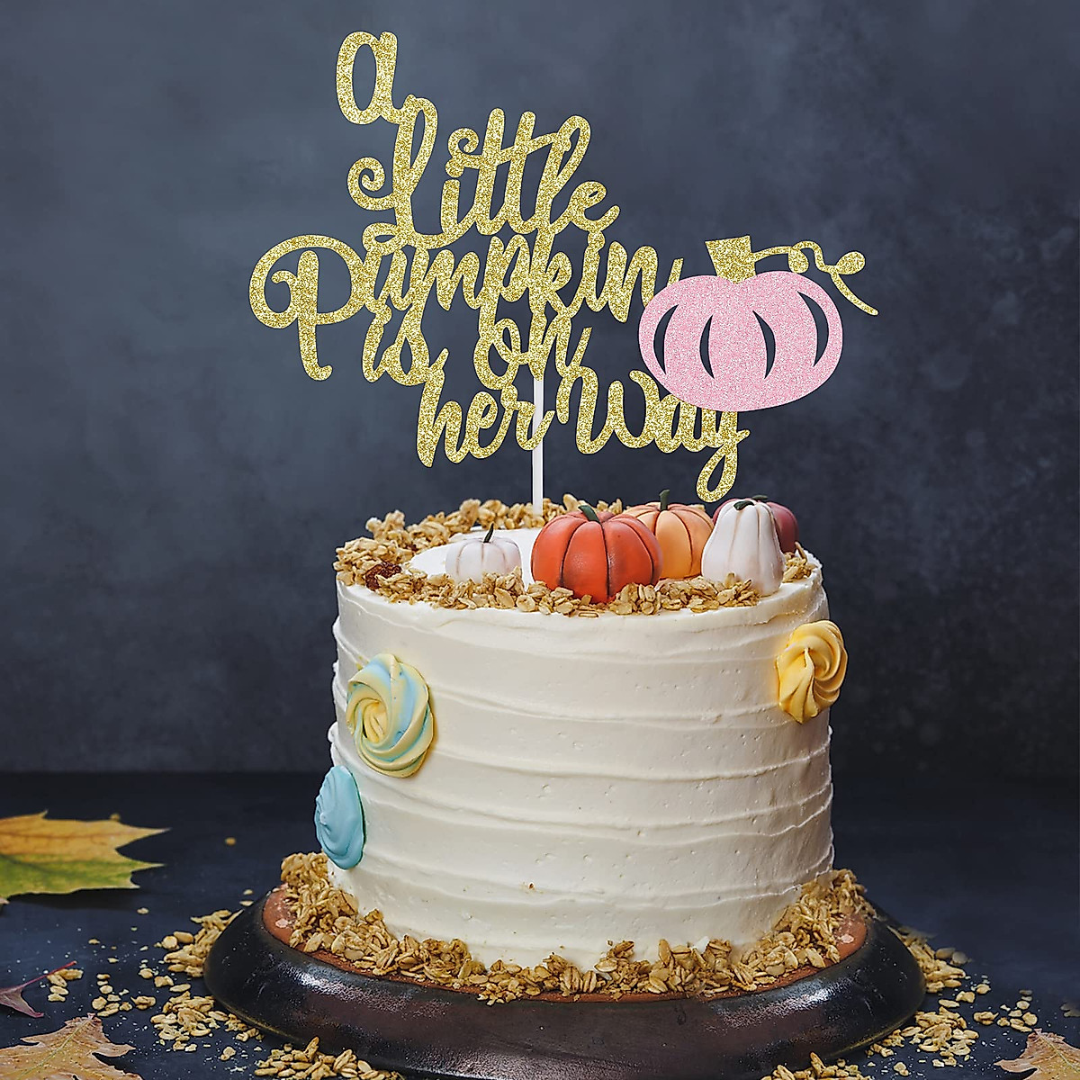 A Little Pumpkin is On Her Way Cake Topper, Little Pumpkin Baby Shower Cake Topper Little Pumpkin Cake Topper Girl for Fall Pumpkin Theme Baby Shower Party Cake Decorations