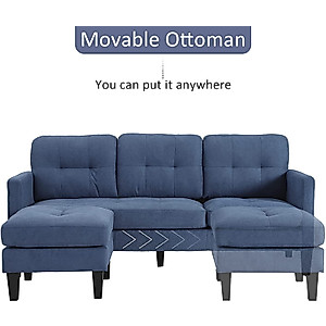 Grepatio Convertible Sectional Sofa Couch, L-Shaped Couch with Modern Linen Fabric for Small Space (Blue)