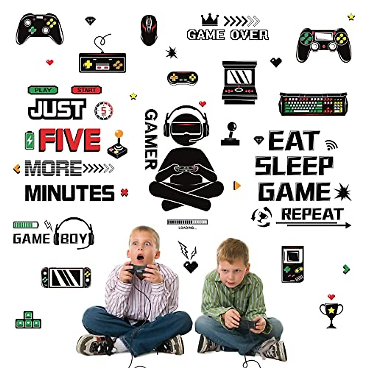 HONEYJOY Gamer Room Decor, Boys Room Decor, Gaming Room Decor, Playroom Wall Decals, Video Game Stickers Removable Wall Art for Kids Teens Men Bedroom Living Room