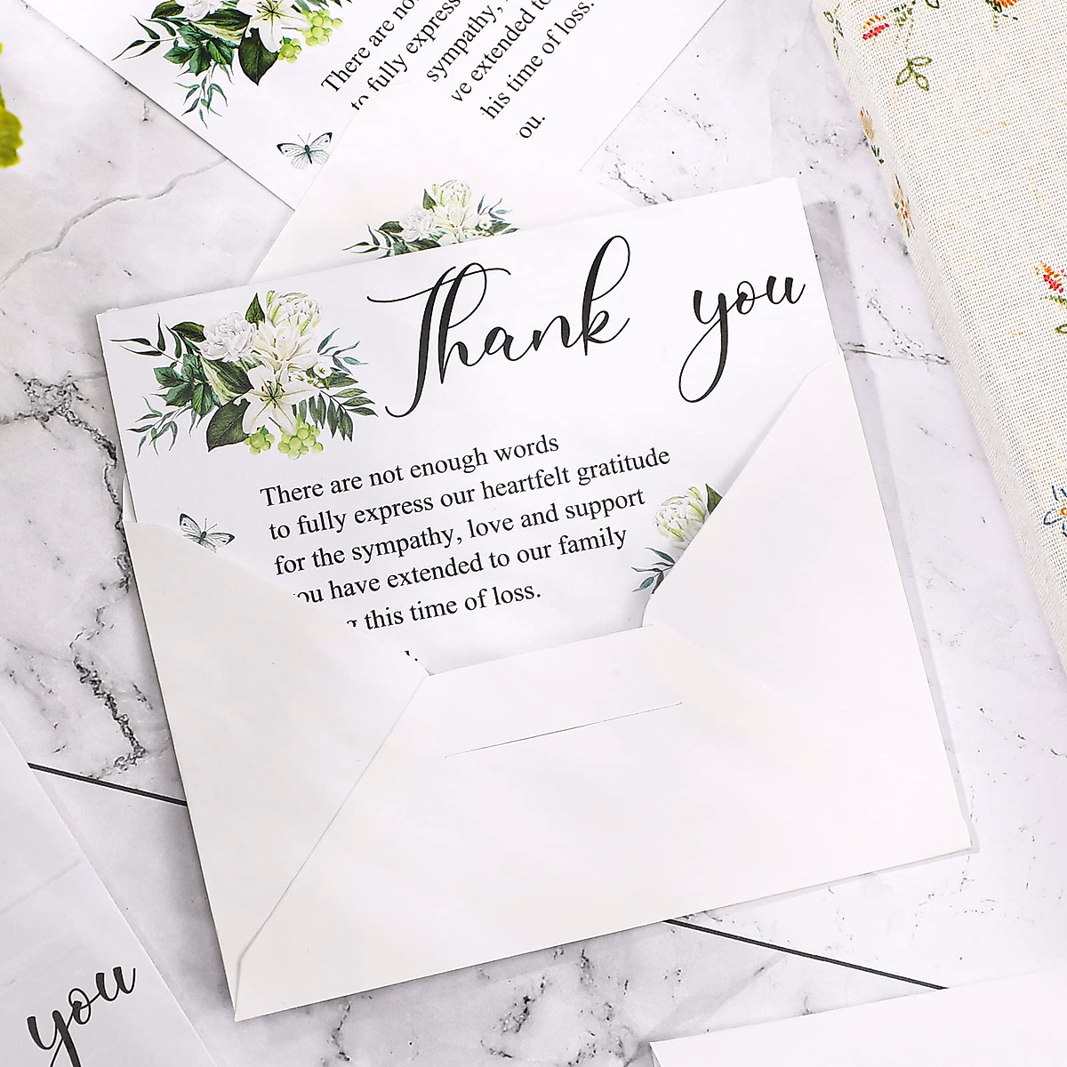 Marspark 100 Sets Funeral Thank You Cards with Envelopes and Message Thank You Sympathy Cards Inside Memorial Card Bereavement Cards with Stickers for Funeral Loved Ones Celebration of Life(Lily)