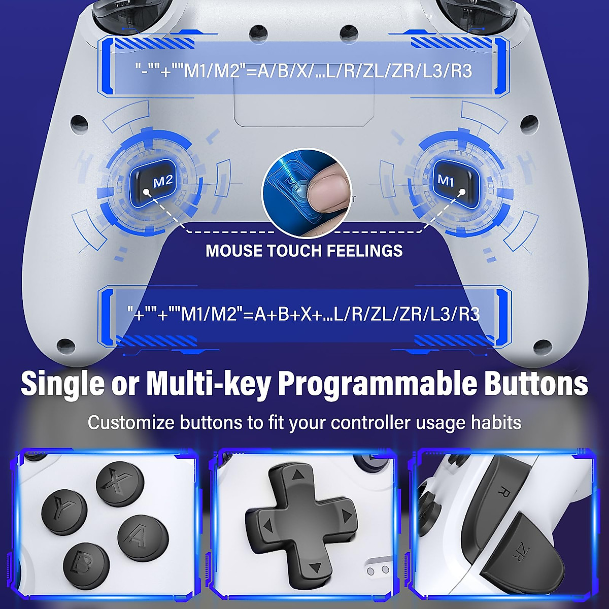 Switch Controller, Wireless Switch Controller for Switch/Switch Lite/Switch OLED, Extra Switch Controller with Paddles, Programmable Switch Remote Control with Back Buttons,Wake-up,Turbo-White