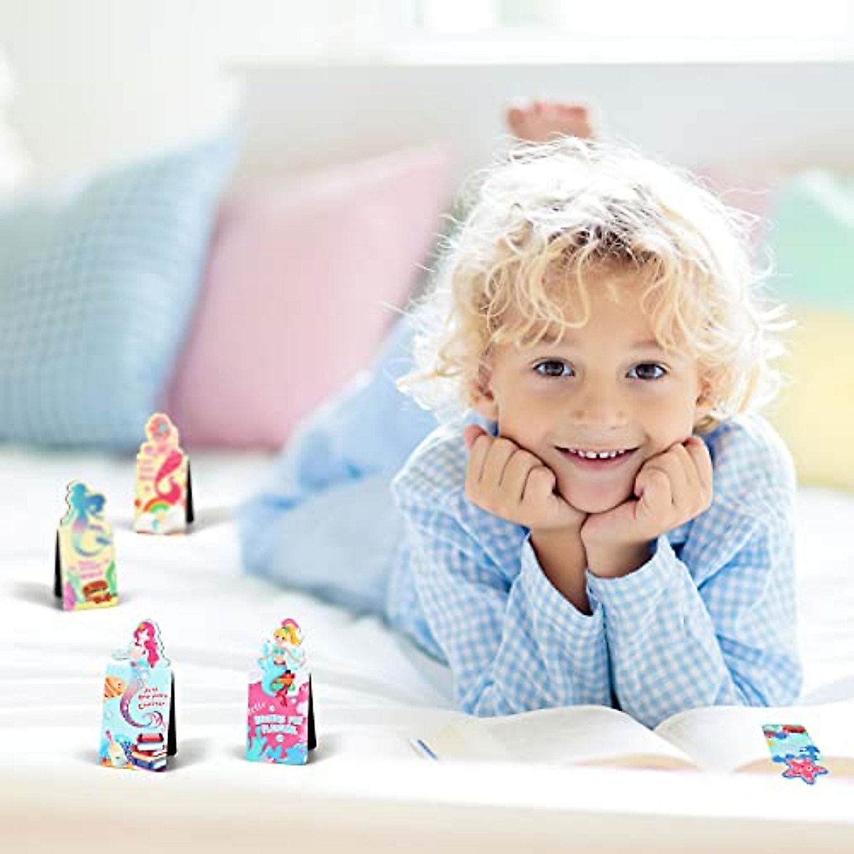 MWOOT 24Pcs Mermaid Magnetic Bookmarks for Kids, Cute Magnet Book Markers Kit for Book Lovers, Ocean Design Magnetic Page Marker Bookmark Supplies for Students Reading Lovers(12 Styles,4.5x3CM)