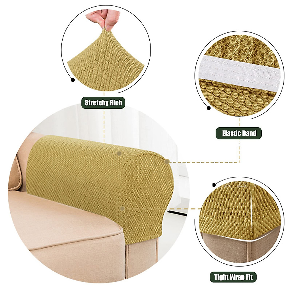 BAGASI Couch Arm Covers, Sofa Armrest Protectors Anti-Slip Couch Arm Rest Cover Stretch Fabric Armchair for Chair Sofa Couches Recliner, Set of 2,Light Gray