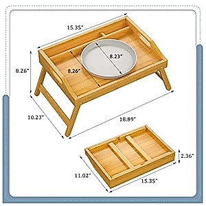 Bed Tray Table with Handles Folding Legs,Bamboo Breakfast Food Tray with Media Slot,Use As Platter,Laptop Desk,Snack,TV Tray Kitchen Serving Tray(Beige,Medium)