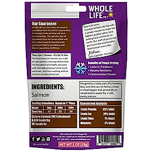 Whole Life Pet Just One Salmon - Cat Treat Or Topper - Human Grade, Freeze Dried, One Ingredient - Protein Rich, Grain Free, Made in The USA