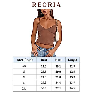 REORIA Women's Summer Sexy V Neck Sleeveless Adjustable Spaghetti Strap Sheer Mesh See Through Going Out Trendy Cami Camisole Y2k Crop Tops Sky Blue X-Small