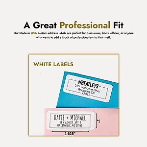 Return Address Labels Personalized, 250 Rolls, 2.6"L x .75"H - White Matte Finish Personalized Address Labels - Made in USA Return Labels Personalize Self Adhesive - Perfect Custom Address Labels