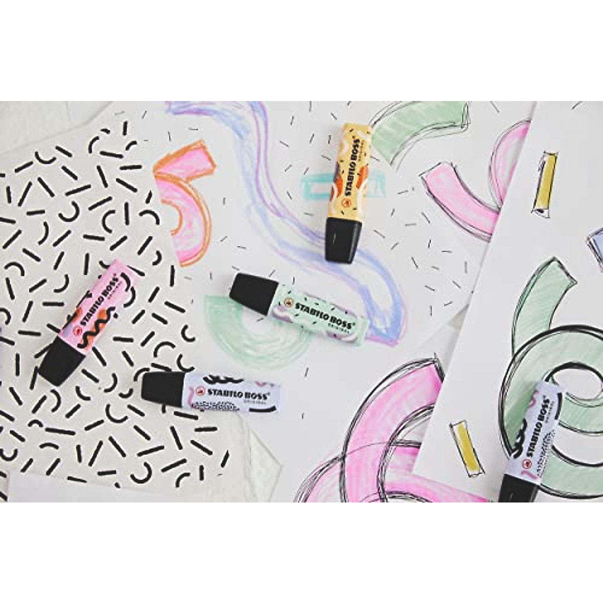 Stabilo BOSS Original Highlighter Set of 4, Hint of Mint Green, Cloud Blue, Fresh Fuchsia, Soft Orange