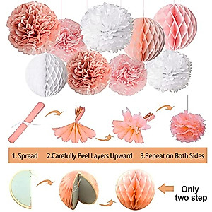 Upgraded Rose Gold Pink Birthday Party Decorations with Happy Birthday Banner,Curtains, Butterfly Wall,Circle Dots Garland,Tissue Pompoms,Paper Tassels Garland for Women Birthday Party Decorations