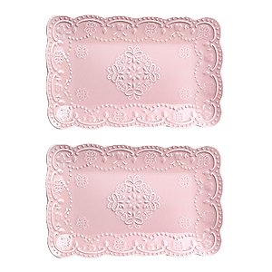 Jusalpha® Fine China Rectangle Embossed Lace Plate (12 Inches, Pink, 2 Set)