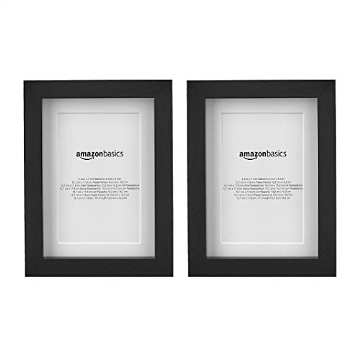 Amazon Basics 5" x 7" Rectangular Photo Picture Frame or 4" x 6" with Mat, 2-Pack, Black