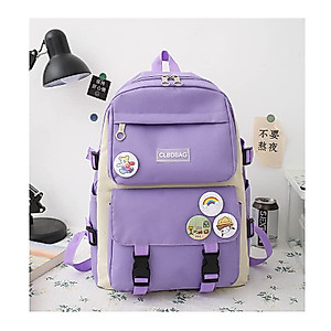 AMZTAN 4Pcs Canvas School Backpack Combo Set for Students with Bear Pendant Handle Shoulder Tote Bag Laptop Schoolbag (Purple)