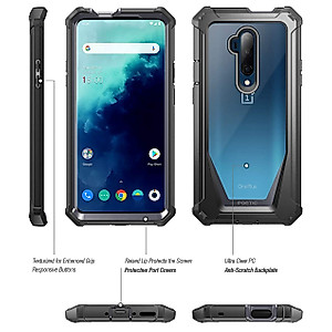 Poetic OnePlus 7 Pro Rugged Clear Case, Full-Body Hybrid Shockproof Bumper Cover, Built-in-Screen Protector, Guardian Series, Case for OnePlus 7 Pro (2019 Release), Black/Clear