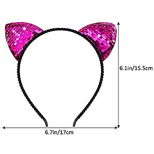 Beinou Reversible Sequin Cat Ears Headband - Shiny Bling Kitty Hairband with Ear Hair Hoops, Cute Hair Accessories for Girls Women, Suitable for Daily Wear and Party Decorations