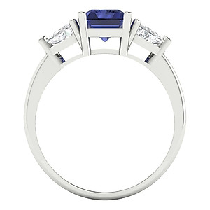 Clara Pucci 2.95 Carat Emerald Cut 3 Stone Solitaire Simulated Tanzanite Proposal Designer Wedding Anniversary Bridal Ring 14k White Gold, Size 8