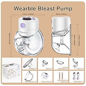MyMom Wearable Breast Pump,Portable Hands Free Breast Pumps,Long Battery Life Fast,Fewer Parts Need to Clean,Silent Painless Breastfeeding Breast Pump Electric Breast Pump S12 White 2 Count (Pack 1)