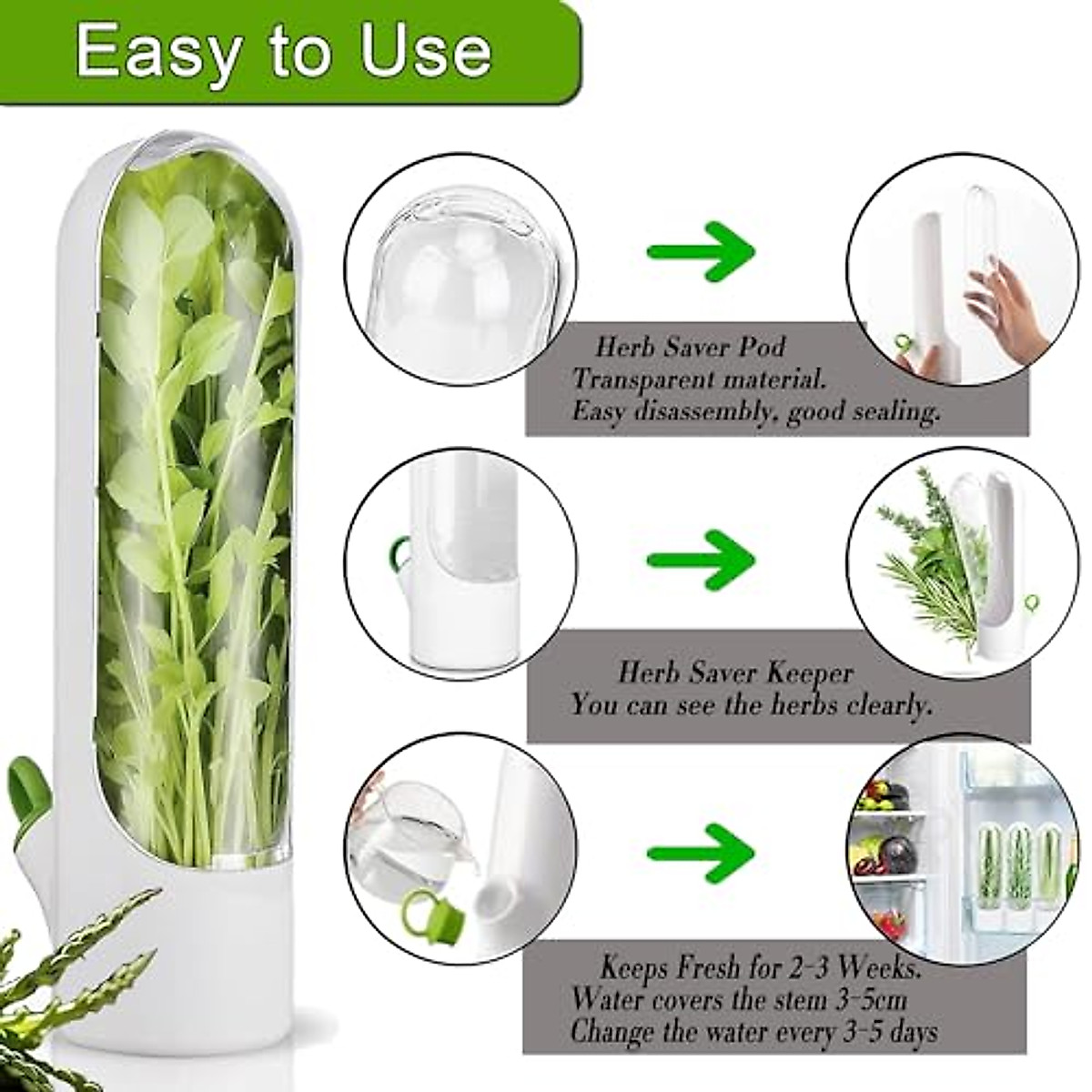 HVECT Herb Saver for Refrigerator, Herb Saver Pod Cilantro Containers for Refrigerator, Fresh Herb Keeper for Cilantro, Parsley, Asparagus, Mint, Keeps Vegetables for 2-3 Weeks (2PCS)