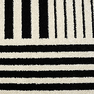 Abani Geometric Beige/Black Area Rug -6'x9' - Modern 3D Lines Design - Deco Collection - Easy to Clean - Durable for High Traffic Areas - Bedroom, Office & Kitchen - Medium Pile