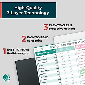 Pine & Pepper Air Fryer Magnetic Cheat Sheet | Instant Pot Accessories | Air Fryer Cooking Times Chart - Quick Reference Guide for Cooking & Frying 88 Foods, Water Resistant, Easy to Clean