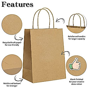 Brown Kraft Paper Bags 50Pcs 8 x 4.75 x 10 inches Haiquan Paper Bags with Handles Gift Bags for Shopping, Wedding, Retail, Party