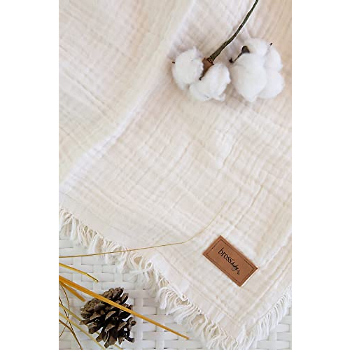 BROSS 100% Cotton Unisex Baby Blanket, 4-Layers, 110 * 120 cm, Swaddle Blanket for Newborn Babies, Soft Silky Blanket for Babies, Newborn Receiving Blanket, Baby Muslin Blanket Soft (Ecru)