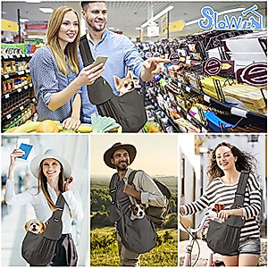 SlowTon Dog Carrier Sling, Thick Padded Adjustable Shoulder Strap Dog Carriers for Small Dogs, Puppy Carrier Purse for Pet Cat with Front Zipper Pocket Safety Belt Machine Washable (Grey M)