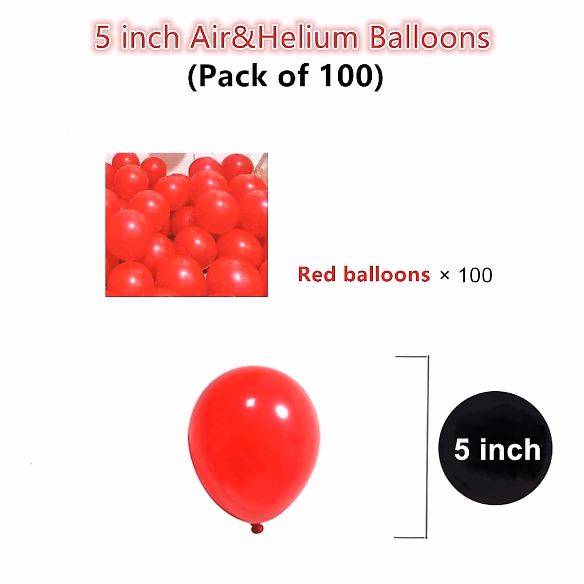 5 inch Red Party Balloons, 100 pcs Mini Red Latex Balloons for Birthday Wedding Baby Shower Decorations(Red)