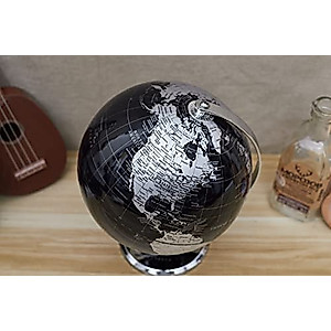 ANNOVA Metallic World Globe Black – Educational/Geographic/Modern Desktop Decoration - Stainless Steel Arc and Base/Earth World - Metallic Black - for School, Home, and Office (8-Inch)