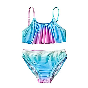 Kid Swim Suits Girl 2 Piece Bikini Sets Swimsuit Floral Cute Back Summer Girls' Leopard Crisscross (Blue, 16-18 Years)