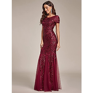 Ever-Pretty Women's Tulle Sequin Bodycon Open Back Mermaid Formal Gowns and Evening Dress Burgundy US8