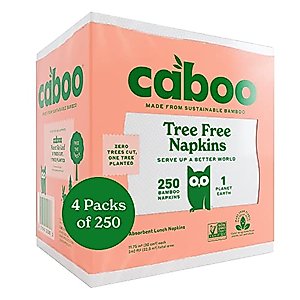 Caboo Tree Free Bamboo Paper Napkins, 4 Packs of 250, 1000 Total Napkins, Eco Friendly, Sustainable, and Disposable Kitchen Napkins