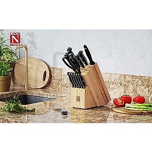 Cook N Home Kitchen Knife Set with Bamboo Storage Block 15-Piece, High Carbon Stainless Steel Blade, Black