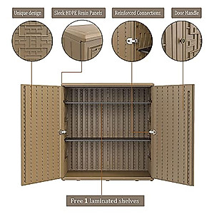 ADDOK 60-Gallon Storage Cabinet Light Weight Resin Indoor/Outdoor Storage Unit for Patio, Garden, Veranda with 1 Laminate Shelves (Coffee)