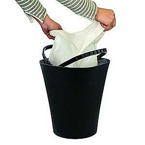 Glad Small Waste Basket with Bag Ring | Trash Can for Home, Office, Bedrooms and Bathrooms, 8.5L, Black