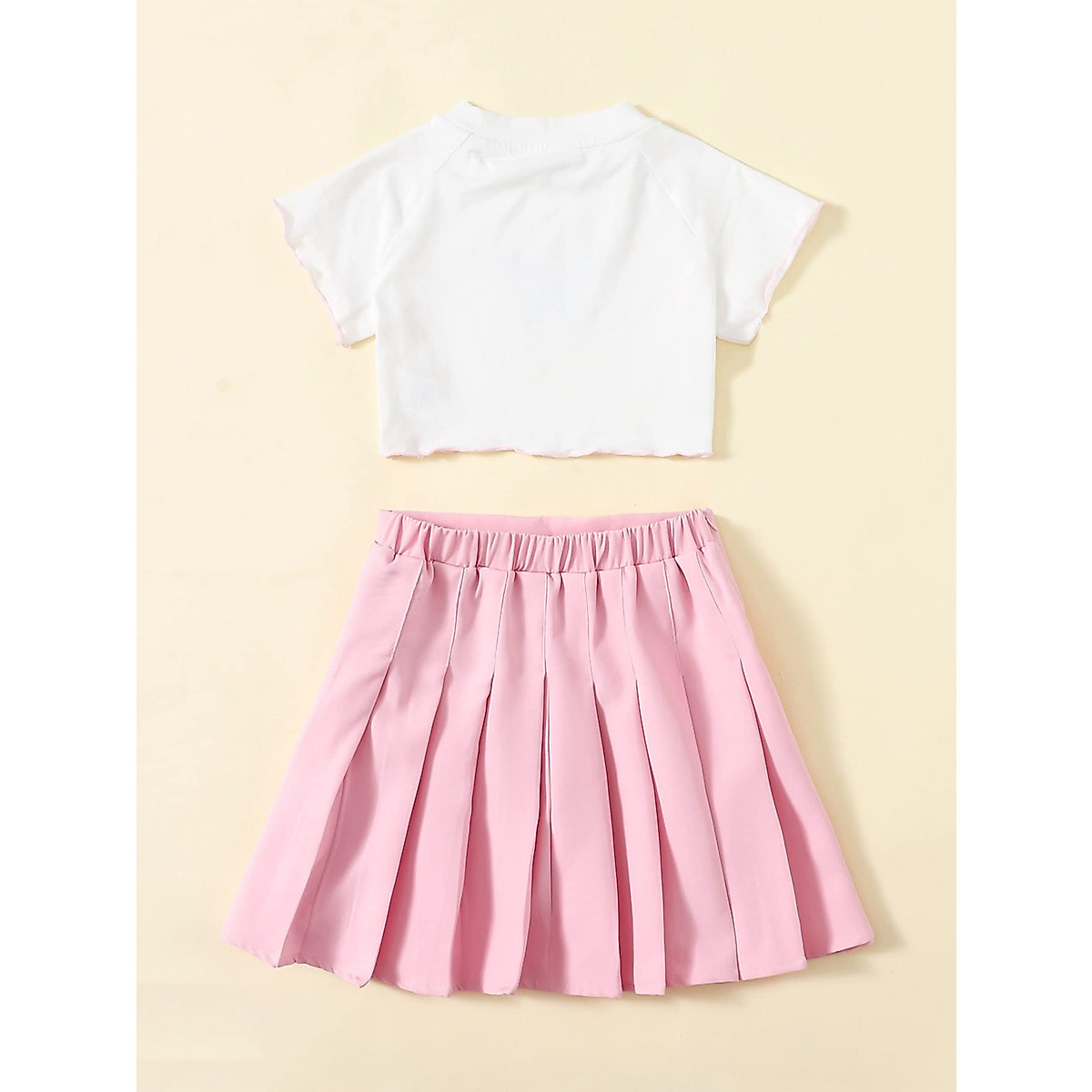 SOLY HUX Girl's Butterfly Print Short Sleeve Tee Top and Pleated Skirt Set 2 Piece Outfits White Pink 11-12Y