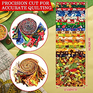 Tatuo 80 Pcs Thanksgiving Christmas Cotton Fabric Strips Set Roll up Fall Fabric Bundle 2.55 Inch Quilting Fabric Precut Roll for Quilting Patchwork Sewing DIY Craft Blanket Purse Making Supplies