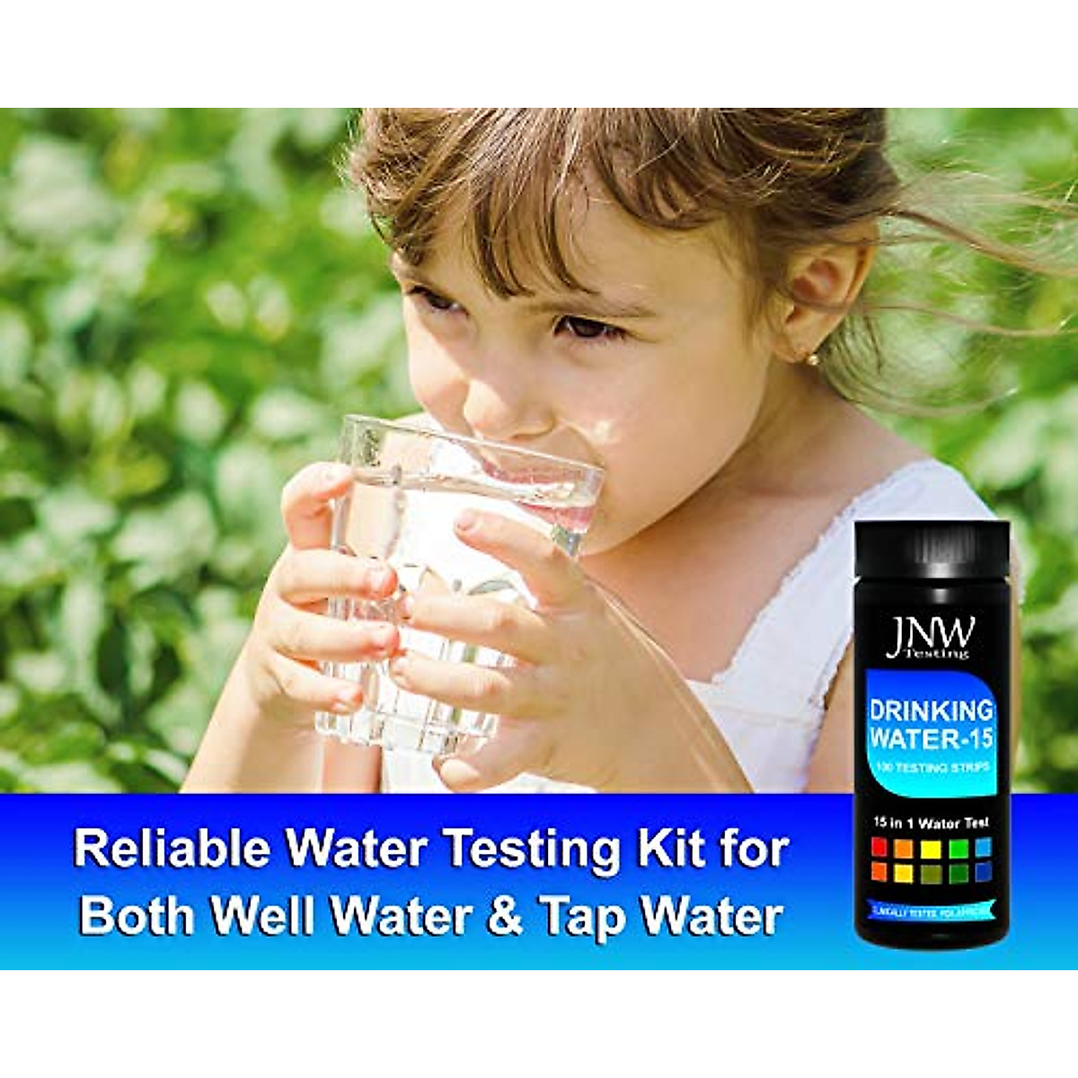 Drinking Water Test Kit - 15-in-1 Chlorine Drinking Water Test Strips with eBook - Lead Testing Kits for Drinking Water - Test Iron, Bromine, pH, Hardness, and More - 100 Tests - JNW Direct