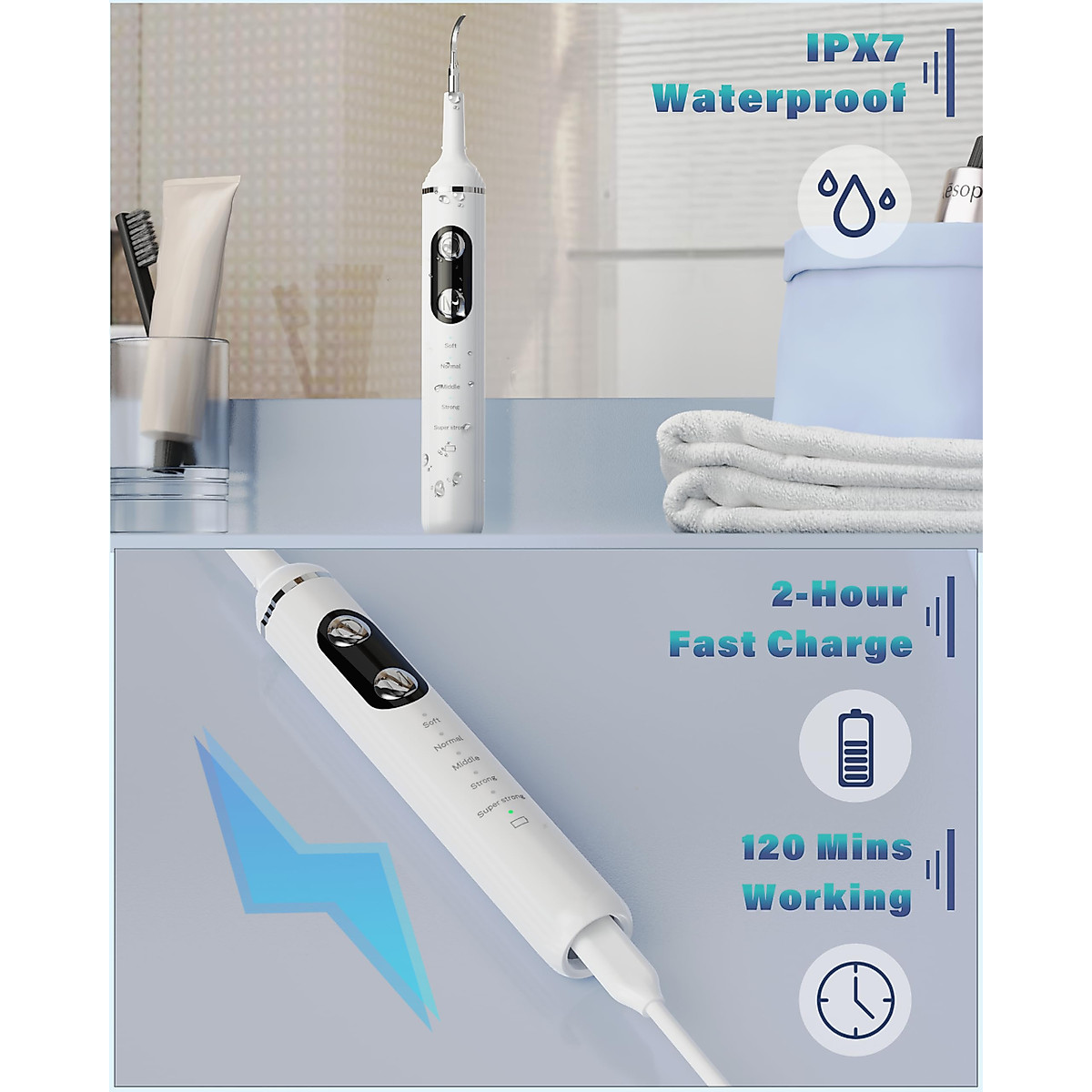 NATURE NERDS Plaque Remover for Teeth, Pet Tooth Brushing Kit, Dental Tools to Remove Plaque and Tartar, Safe for Dog and Cat, with LED Light, White