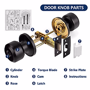 GRAUERHUND 10 Pack Matte Black Door Knobs Privacy Interior Lock Passage Bedroom Bathroom Keyless Doorknob Door Handle Lockset Hardware and Instruction Included