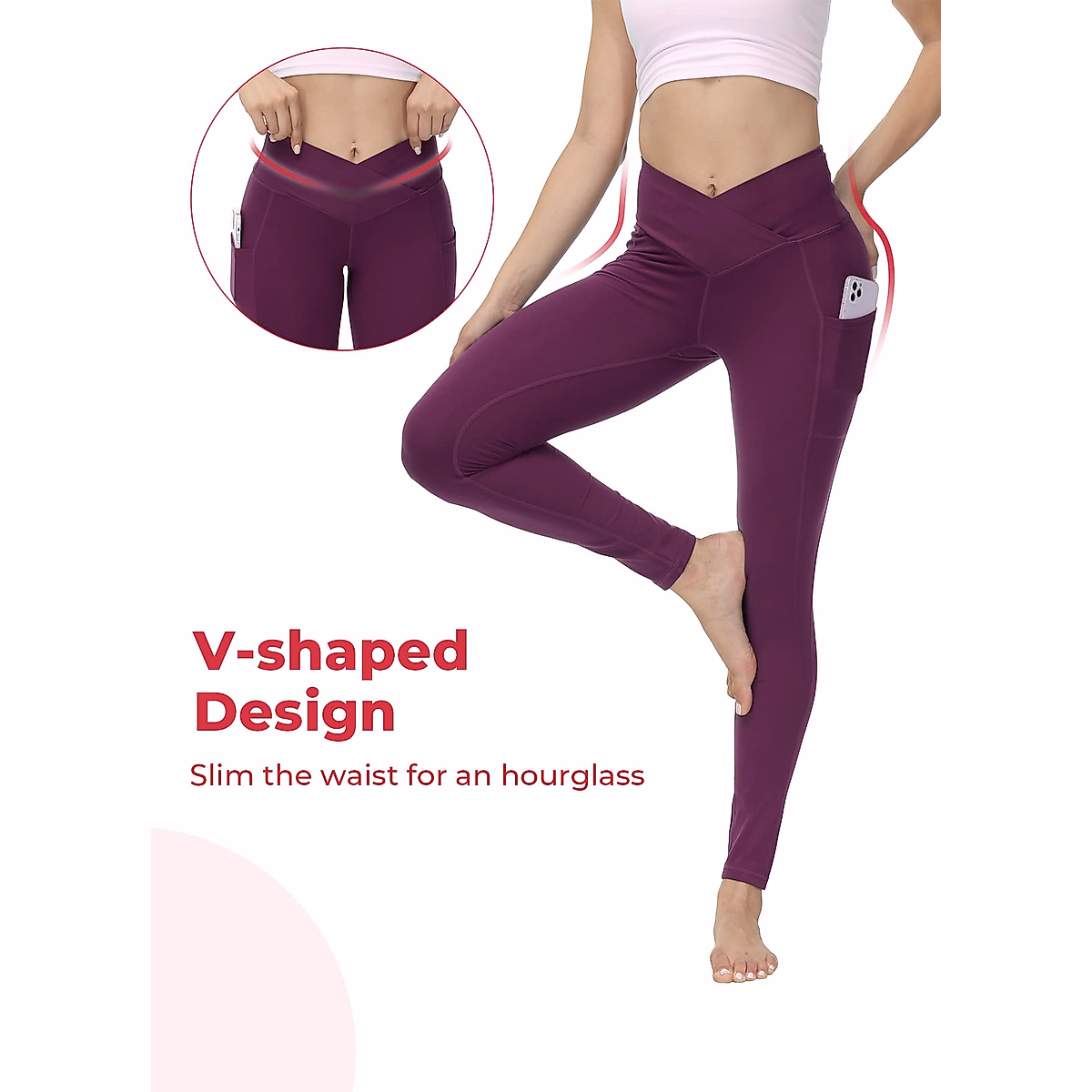 ALONG FIT V Crossover Leggings for Women Cross Waisted Yoga Pants with Pockets Tummy Control Non-See Workout Leggings