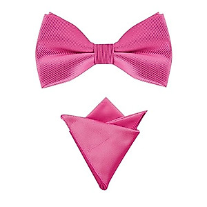Allegra K Men's Solid Color Pre-Tied Bow Tie with Matching Pocket Square Set for Wedding Party One Size Hot Pink