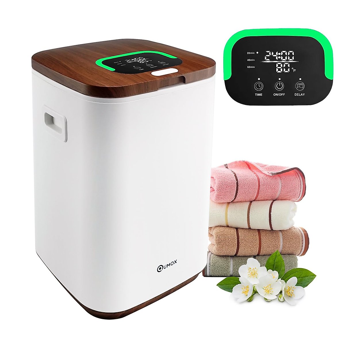 Qumox Towel Warmer Bucket, Large Towel Warmer with 3 Heating Modes, Heat Time 20/40/60 Min Adjustable, Auto Shut Off and Up to 24 Hour Delay Timer, Towel Heater for Oversize Bathrobes Blankets
